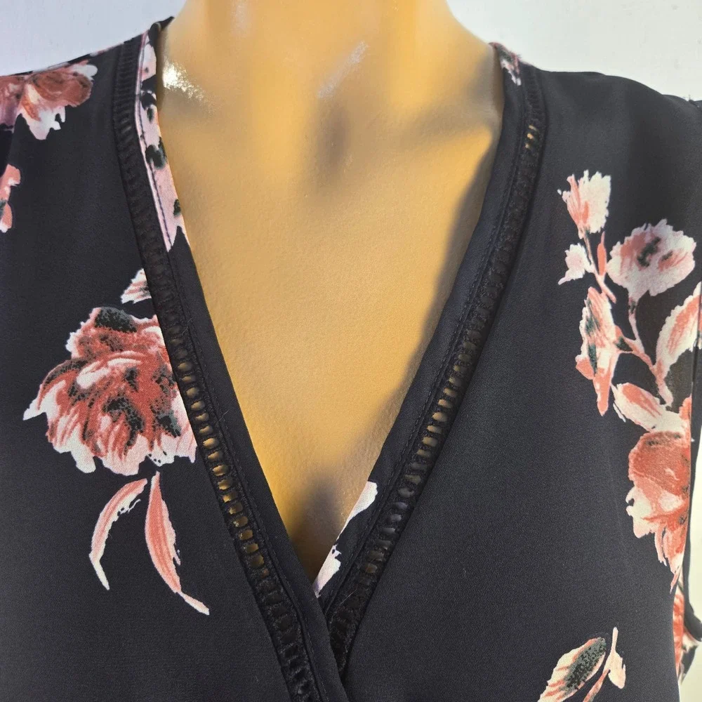 Sienna Sky | Tops | Sienna Sky Floral Print Navy Sleeveless Blouse Wrap ...
